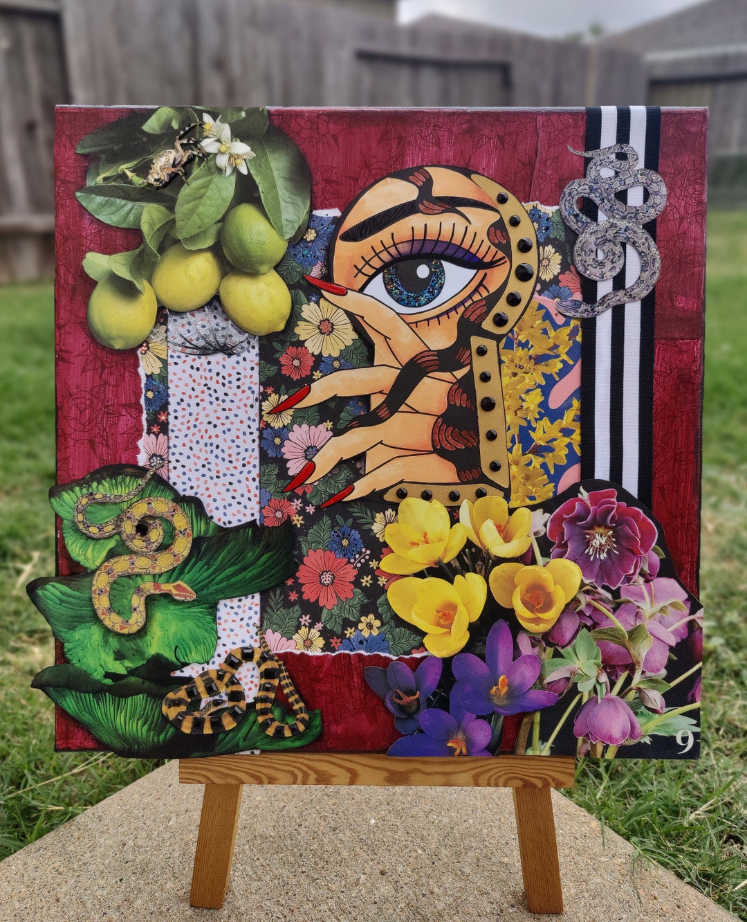Original secret Garden Mixed Media Collage on Canvas 14x14 - Etsy