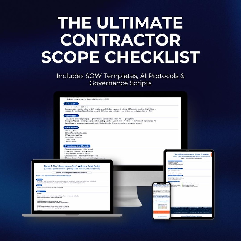 Contractor Scope of Work Template | Contractor Onboarding Checklist | Sow + AI Policy | VA ...