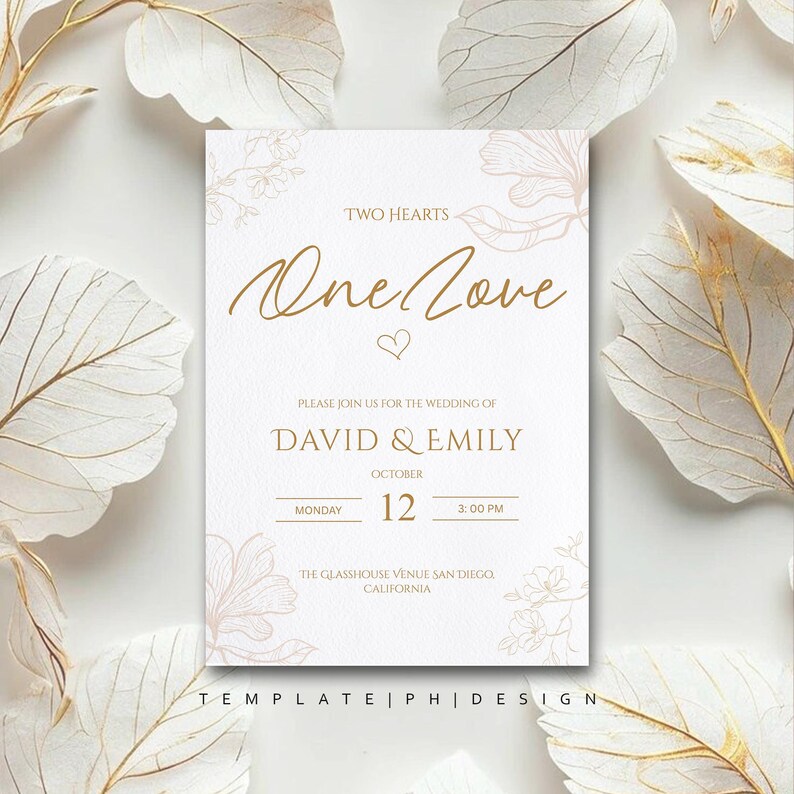 Minimalist Wedding Invitation Template, Modern Elegant Wedding Invite ...