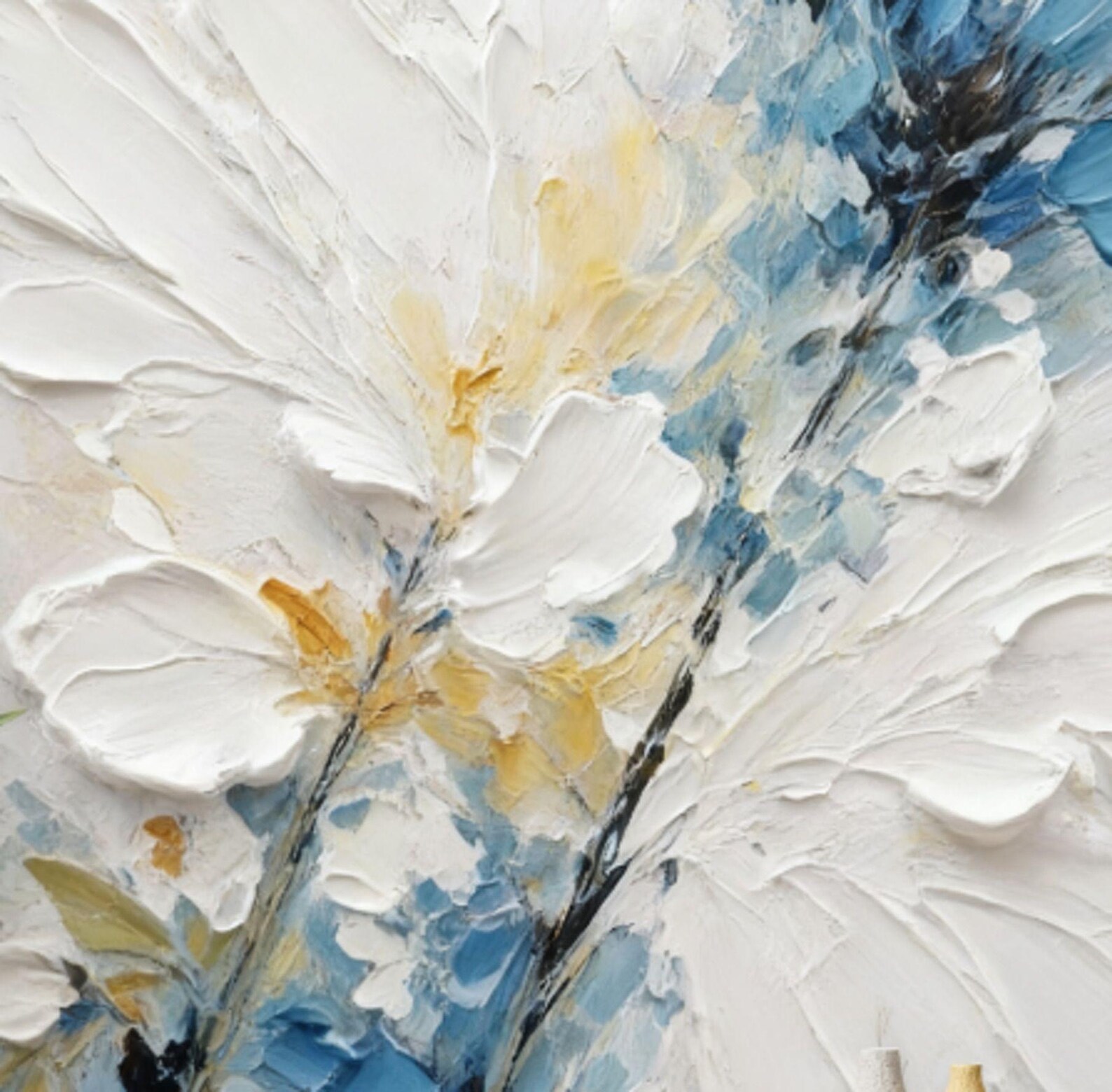 Impasto Blue and White Floral Oil Painting | Textured Floral Oil ...