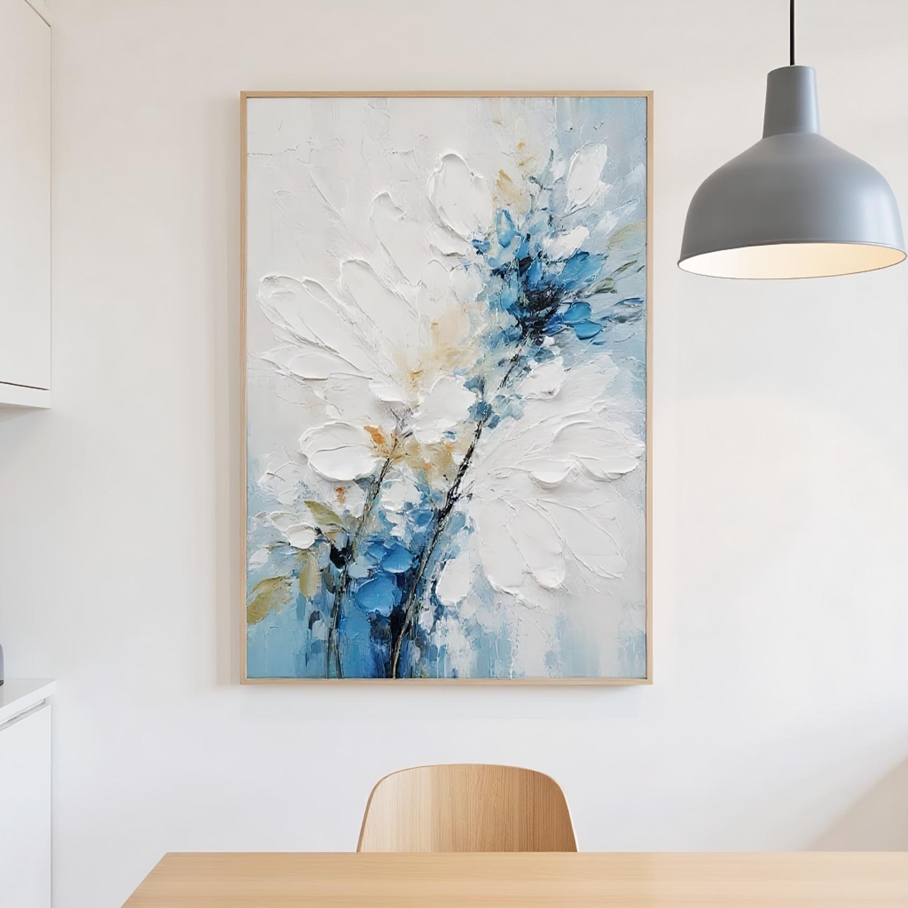 Impasto Blue and White Floral Oil Painting | Textured Floral Oil ...
