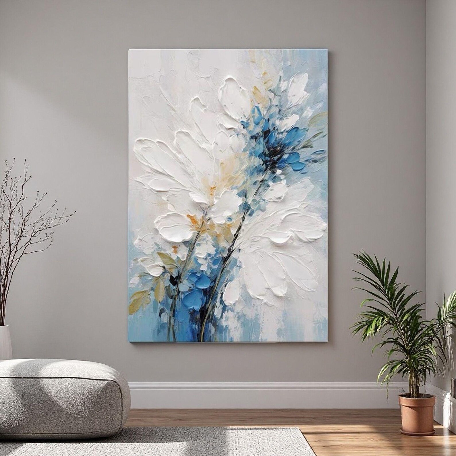 Impasto Blue and White Floral Oil Painting | Textured Floral Oil ...
