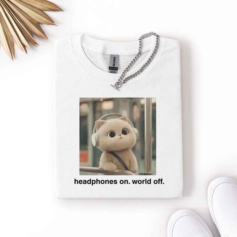 Headphones on World off Shirt, Cute Sad Cat T-shirt, Cozy Aesthetic ...