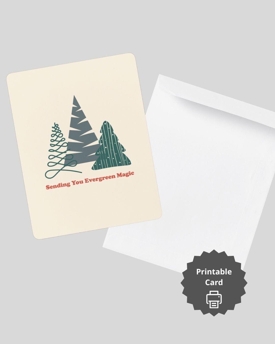 Printable Christmas Trees Card & Envelope - Modern Holiday Card - A4 ...