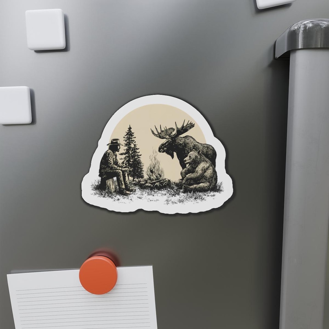 Campfire Bear Cowboy Moose Camp Scene Magnets | Die-cut Vinyl Camping ...