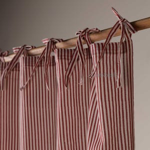 Rust Red Striped Tie Top Curtains | Cotton Farmhouse Window Panels ...