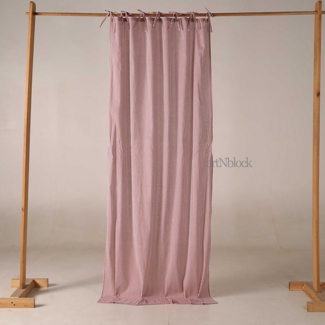 Rust Red Striped Tie Top Curtains | Cotton Farmhouse Window Panels ...