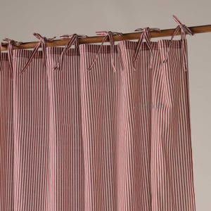 Rust Red Striped Tie Top Curtains | Cotton Farmhouse Window Panels ...