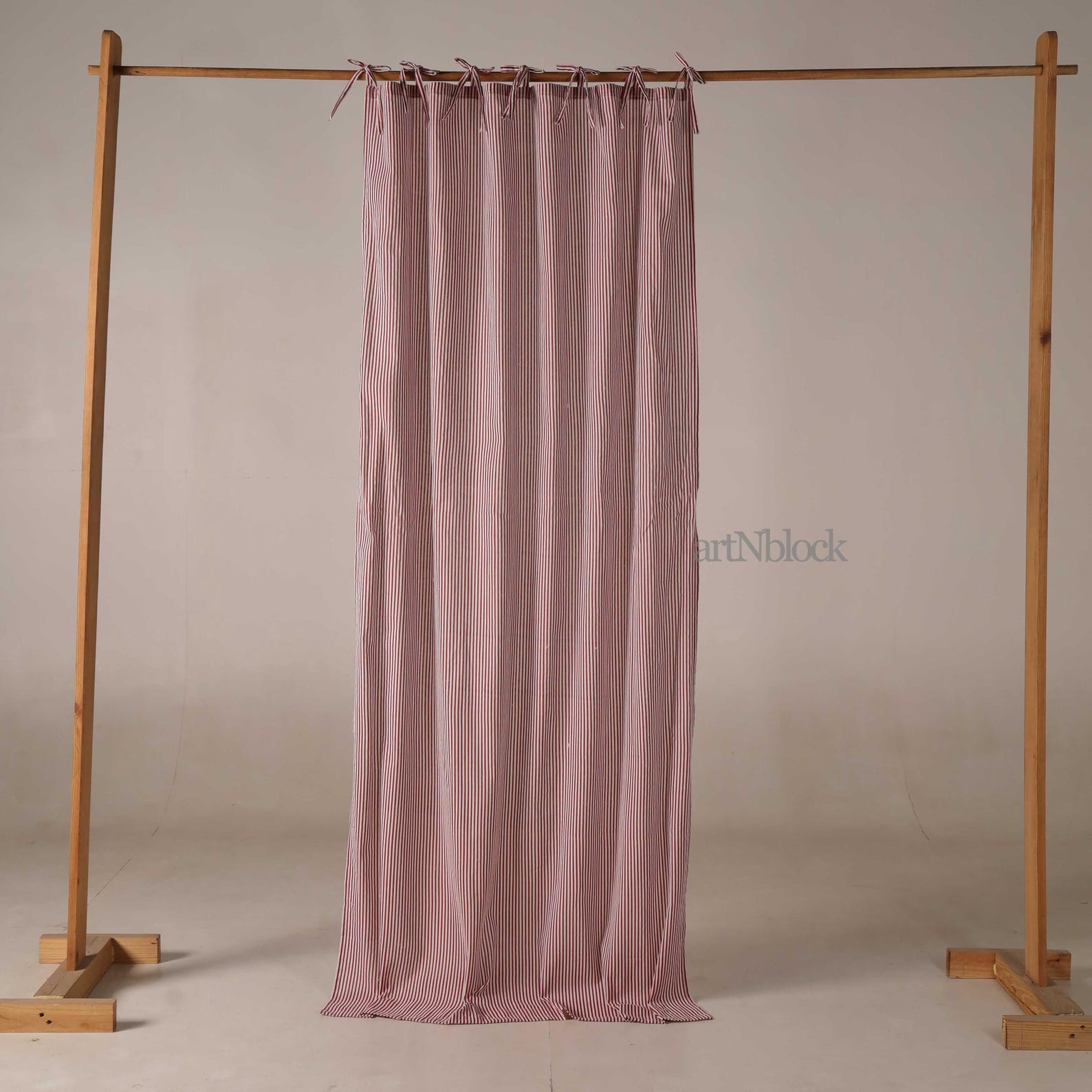 Rust Red Striped Tie Top Curtains | Cotton Farmhouse Window Panels ...
