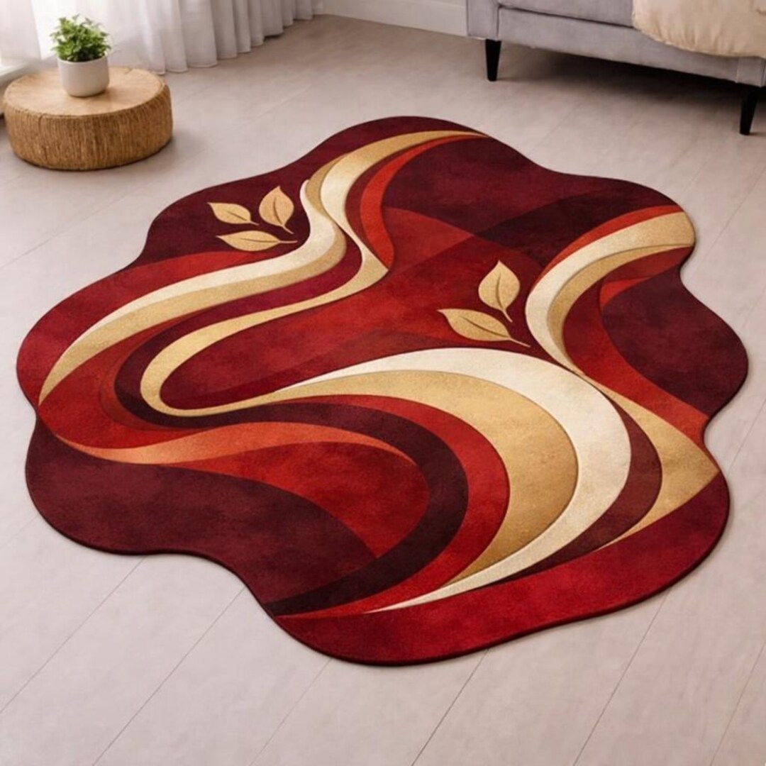 Red Abstract Wavy Area Rug, Modern Artistic Living Room Carpet - Etsy