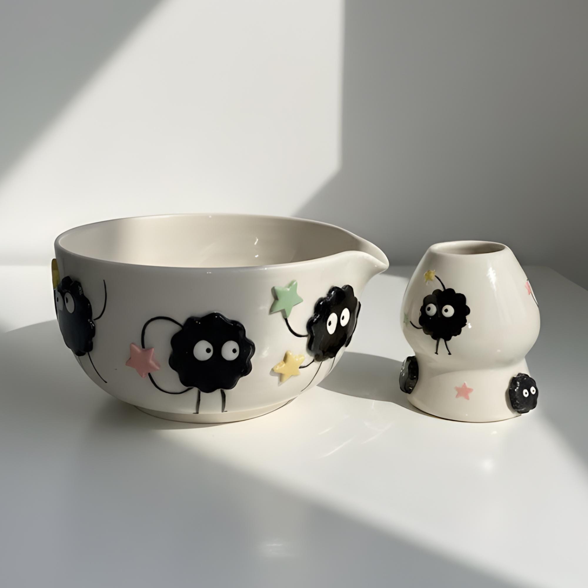 Handmade Soot Sprite Ceramic Matcha Set - Personalized Spouted Chawan ...