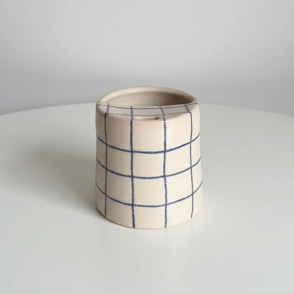 Minimalist Hand-painted Grid - Stripe Pattern - Handmade Ceramic Travel ...