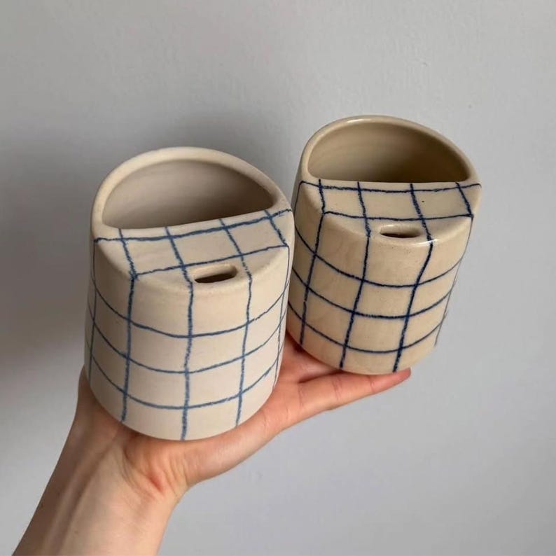 Minimalist Hand-painted Grid - Stripe Pattern - Handmade Ceramic Travel ...