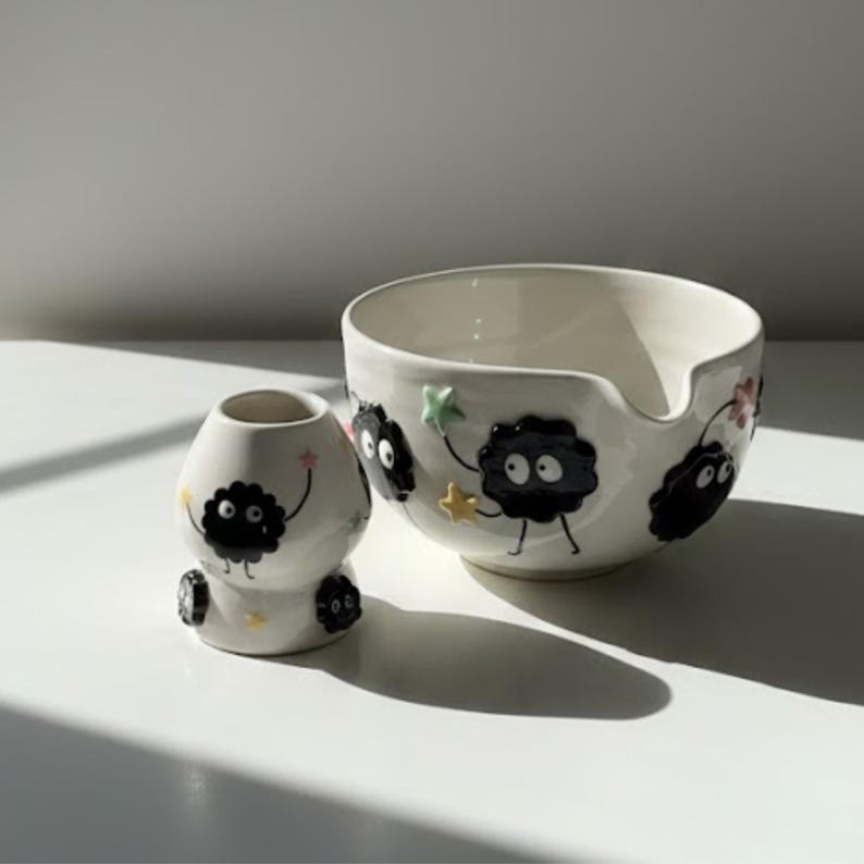 Handmade Soot Sprite Ceramic Matcha Set - Personalized Spouted Chawan ...
