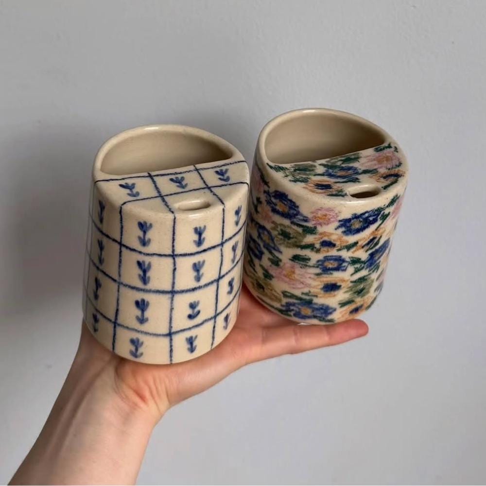 Minimalist Hand-painted Grid - Stripe Pattern - Handmade Ceramic Travel ...