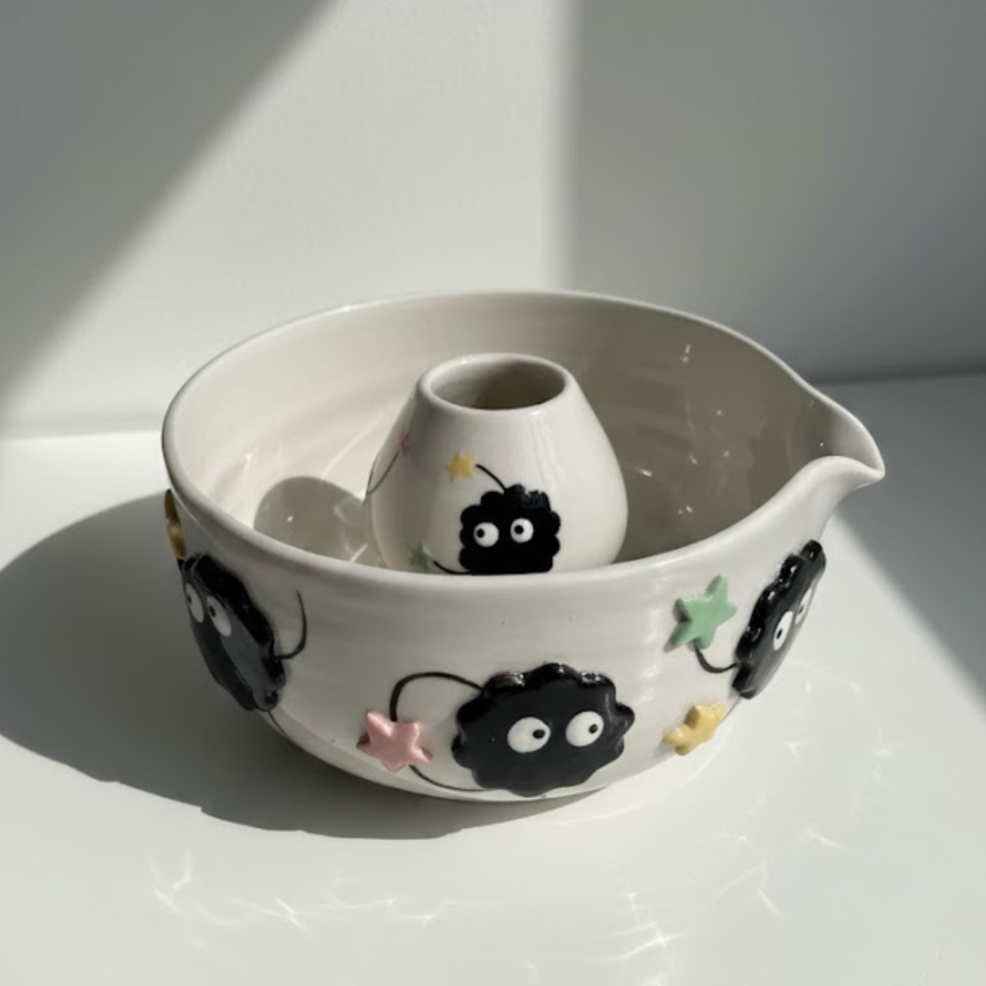 Handmade Soot Sprite Ceramic Matcha Set - Personalized Spouted Chawan ...
