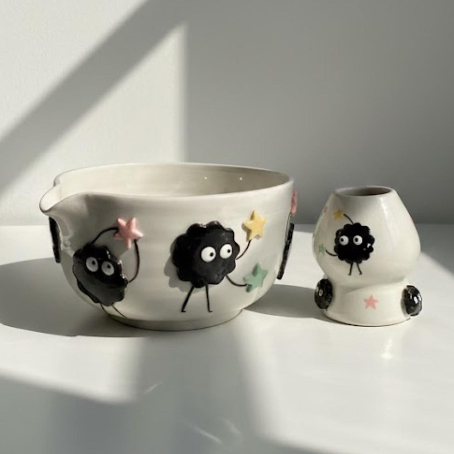 Handmade Soot Sprite Ceramic Matcha Set - Personalized Spouted Chawan ...