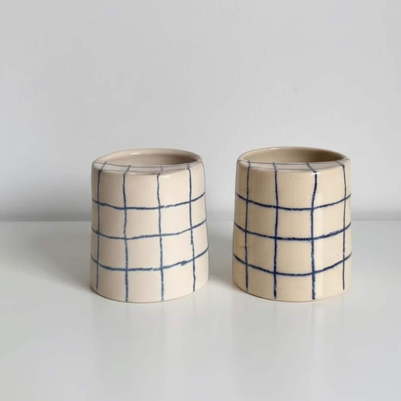 Minimalist Hand-painted Grid - Stripe Pattern - Handmade Ceramic Travel ...