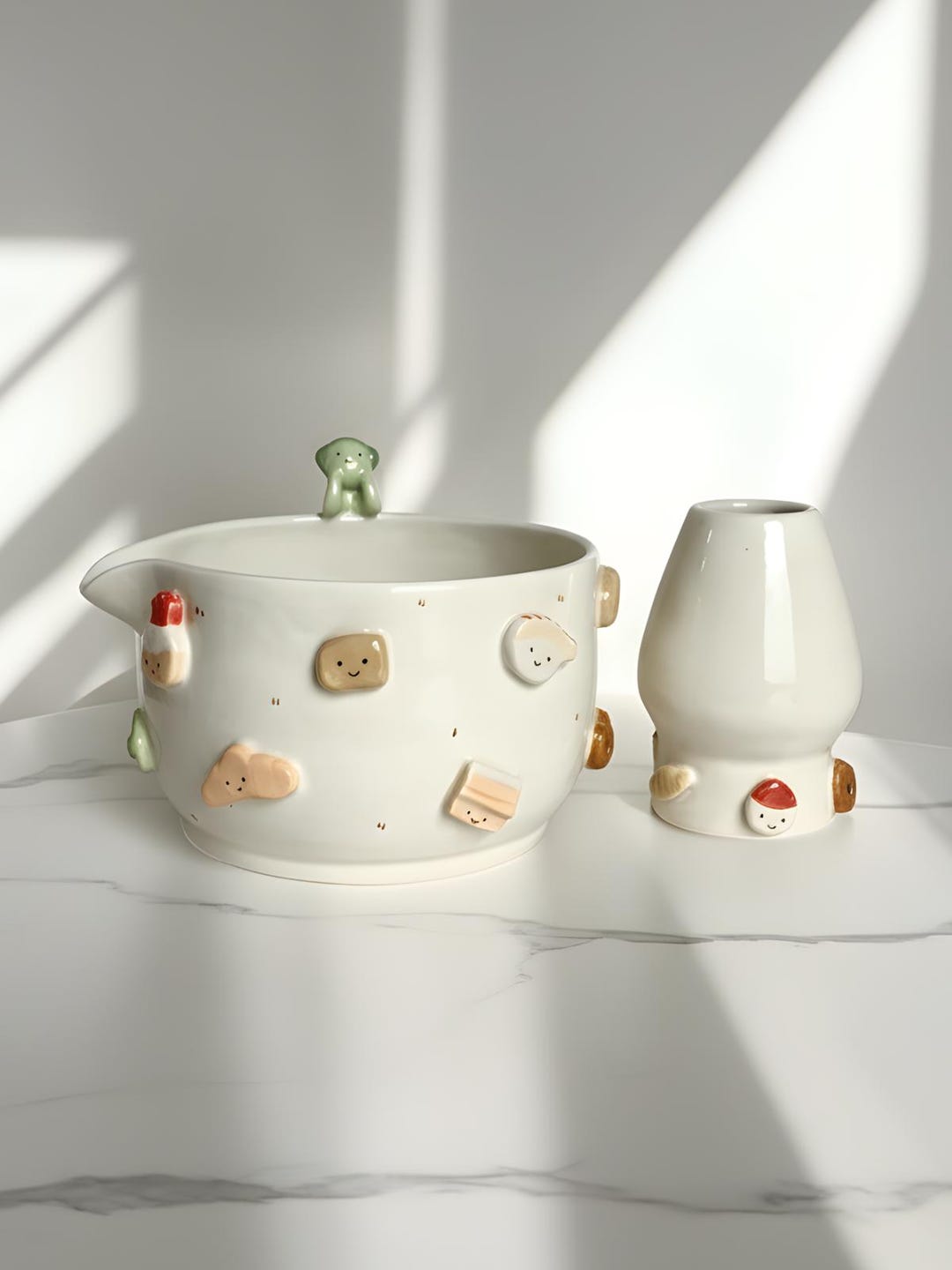 Kawaii Food Spirit Ceramic Matcha Bowl Set - Whimsical Snack Time ...