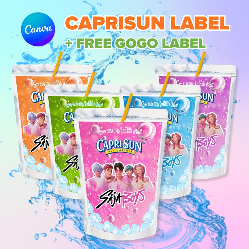 Kpop Demon Hunter Huntrix Saja Boys Caprisun Label, Gogo Squeez Label, Rumi's Medicine Juice ...