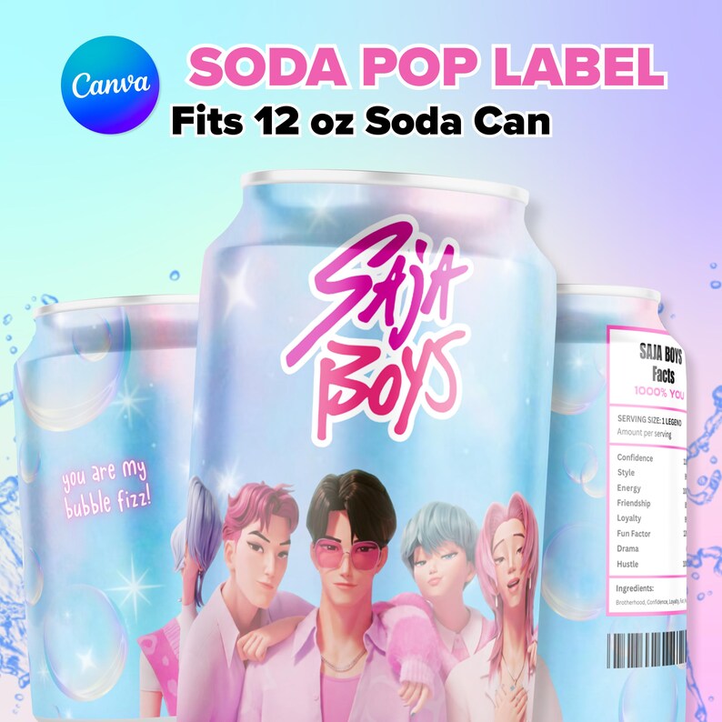 Kpop Demon Hunter Soda Can Labels, Saja Boys Blue Soda Pop Labels, Soda ...