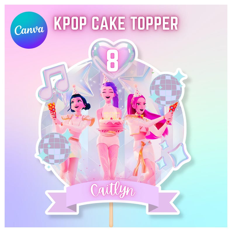 Editable K-pop Demon Hunters Cake Topper, Huntrix, Printable Cake ...