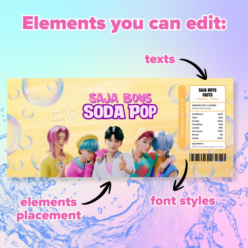 Kpop Demon Hunters Saja Boys Soda Can Label, Saja Boys Soda Pop Labels ...