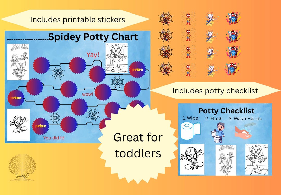 Spidey Potty Chart, Checklist and Stickers. Colorable Printable. - Etsy