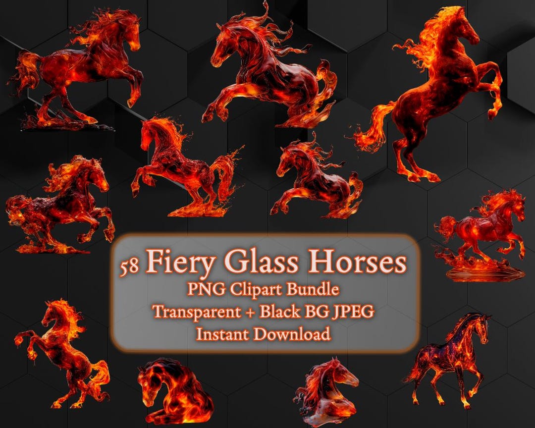 58 Fiery Glass Horse PNG Clipart Bundle – Transparent + Black BG JPEG ...