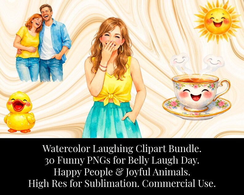 Watercolor Laughing Clipart Bundle. 30 Funny Pngs for Belly Laugh Day ...