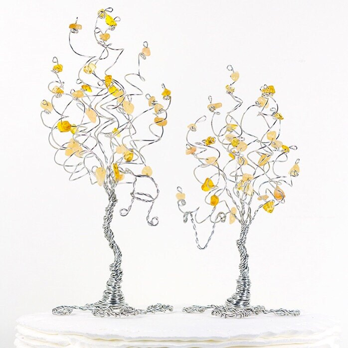 Golden Aspen Trees Wedding Cake Topper Two Wire Trees | Etsy