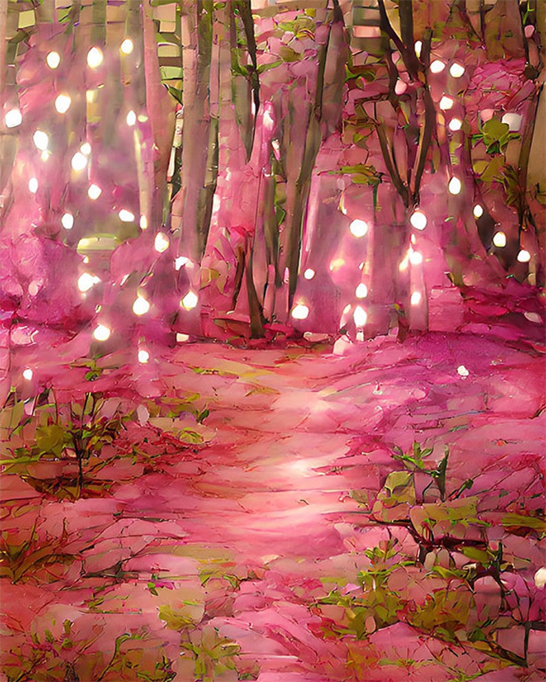 Pink Fairy Forest Digital Art Digital Painting Trees Abstract - Etsy