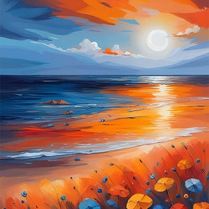 Sunsets Digital Oil Painting Art Prints Colorful Artwork Sunset Home ...