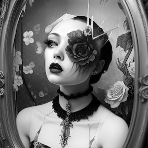 Vanity Black and White Art Prints Mirrors Reflections Digital Artwork ...
