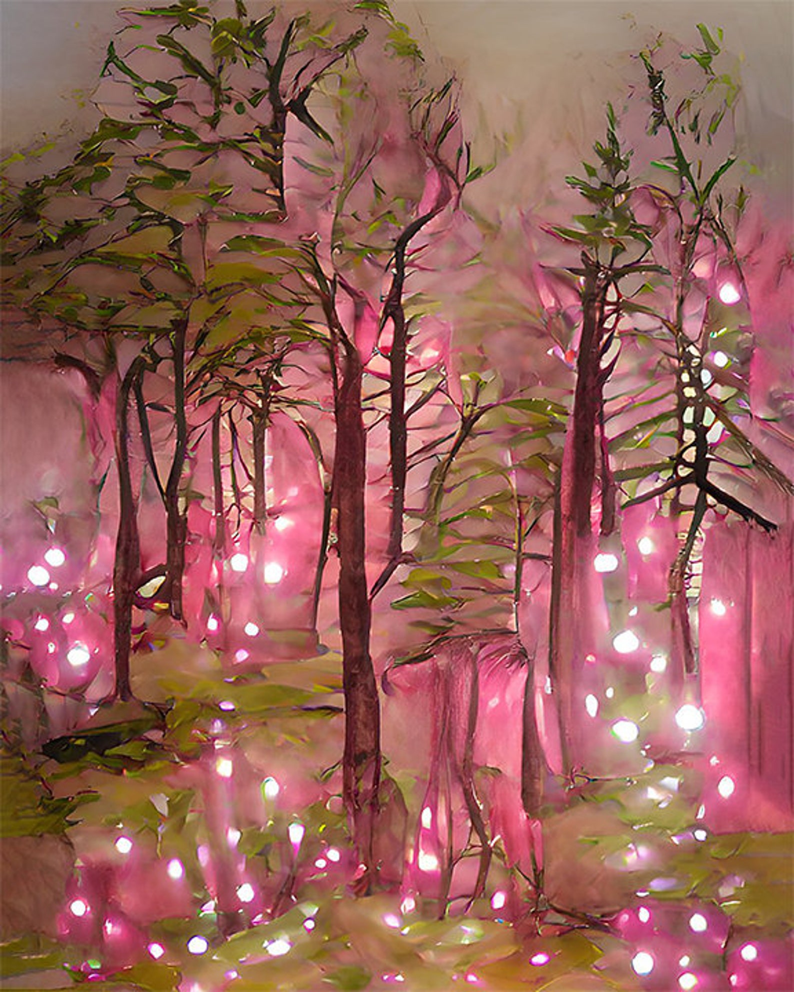 Pink Fairy Forest Digital Art Digital Painting Trees Abstract Artwork ...