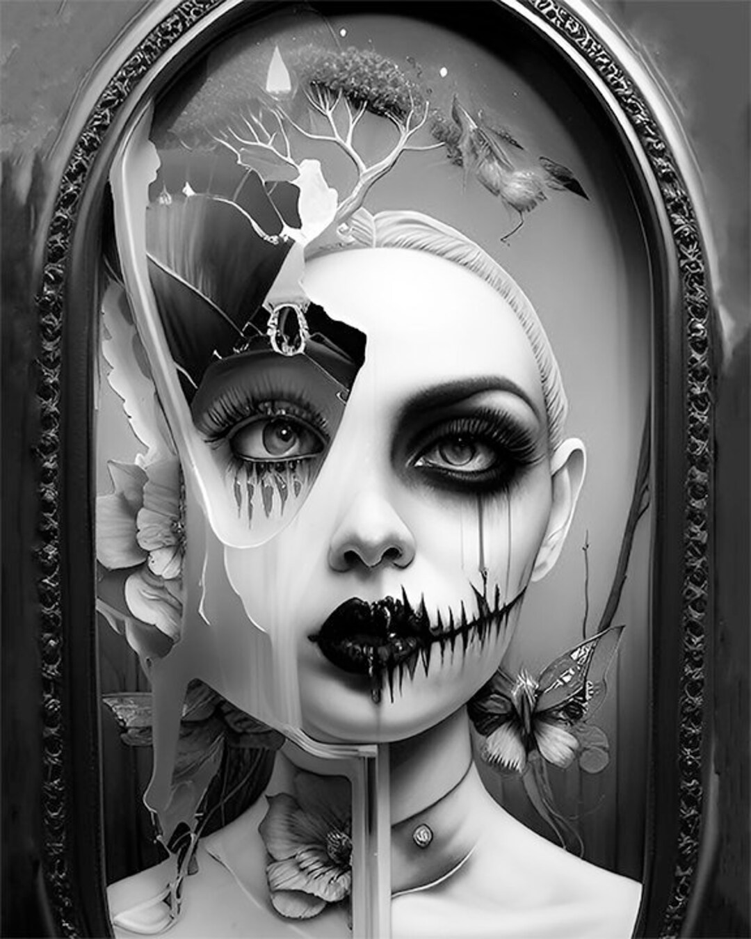 Vanity Black and White Art Prints Mirrors Reflections Digital Artwork ...