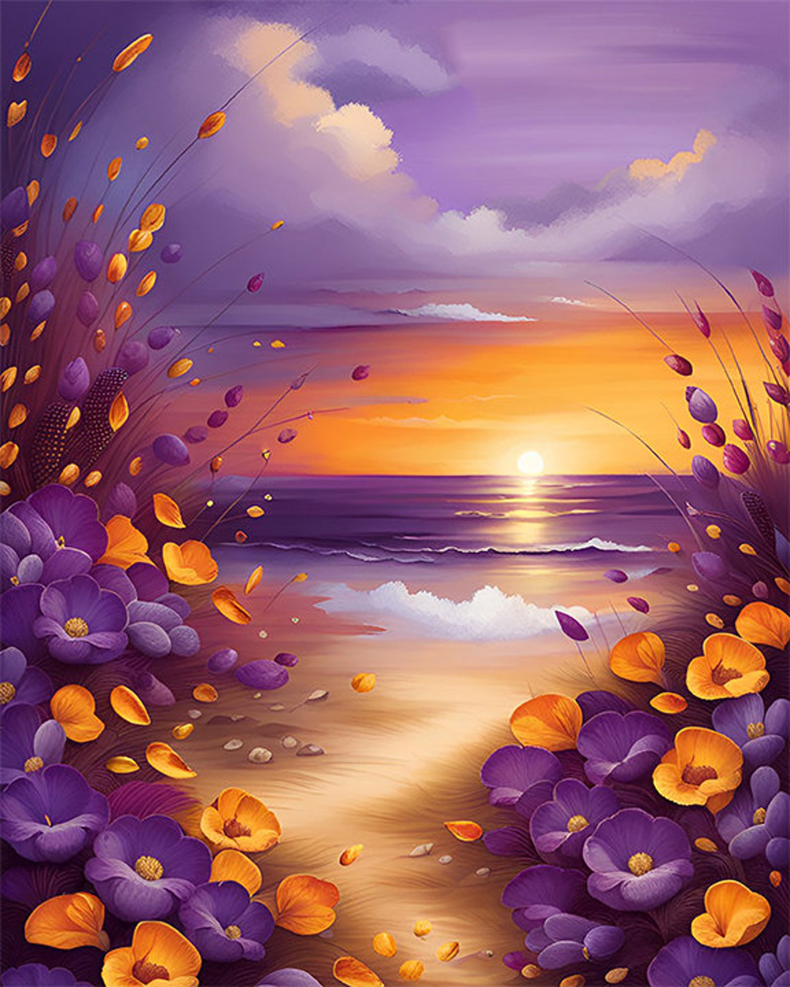 Sunsets Digital Oil Painting Art Prints Colorful Artwork Sunset Home ...