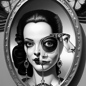 Vanity Black and White Art Prints Mirrors Reflections Digital Artwork ...