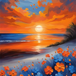 Sunsets Digital Oil Painting Art Prints Colorful Artwork Sunset Home ...