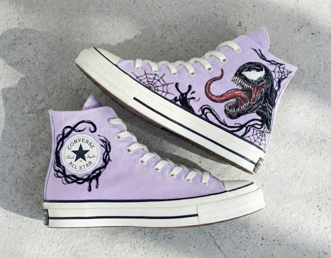 Custom Embroidered Converse, Venom Inspired High Top Sneakers, Purple ...