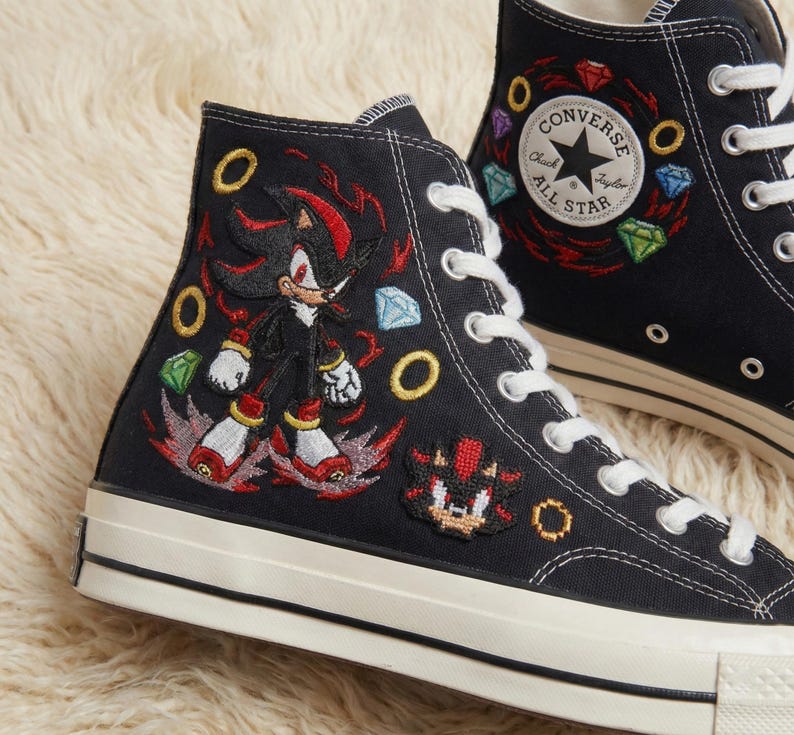 Custom Shadow the Hedgehog Converse, Sonic Inspired High Top Sneakers ...