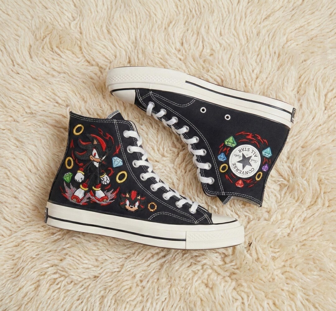 Custom Shadow the Hedgehog Converse, Sonic Inspired High Top Sneakers ...