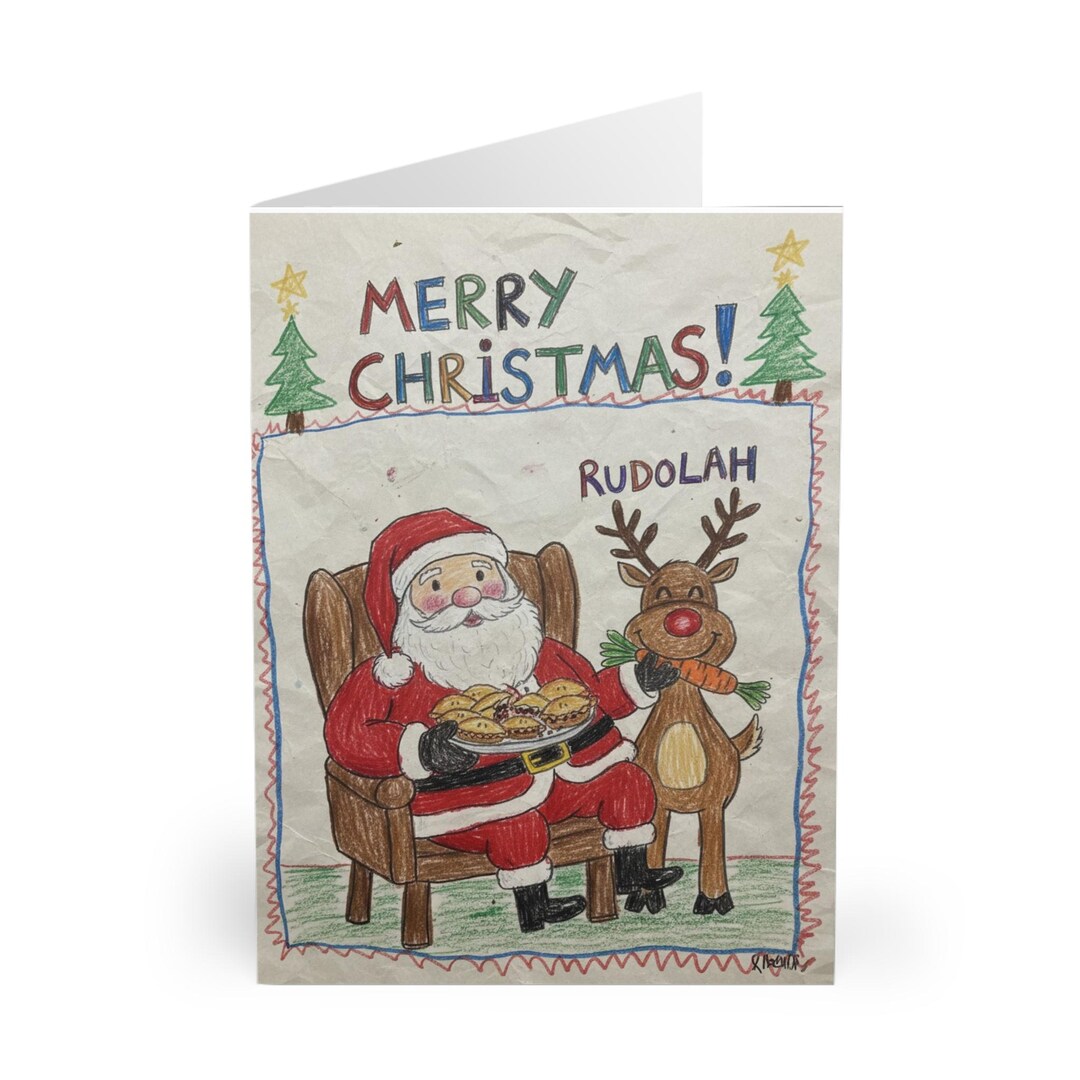 Merry Christmas Santa and Rudolph Greeting Card | 5 Pack - Etsy