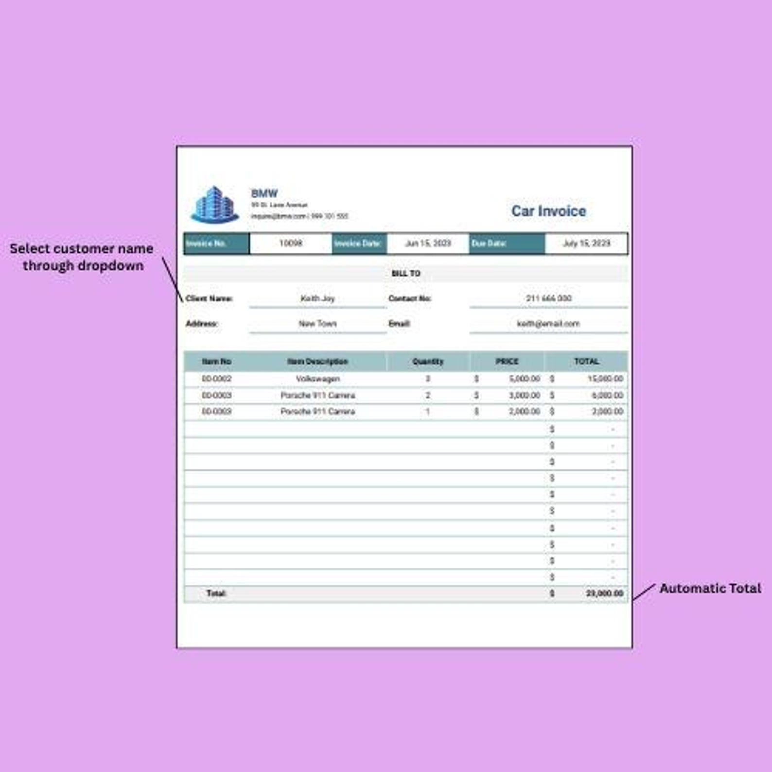 Buy Car Sales Invoice Template Excel Google Sheets | Vehicle Bill Form ...