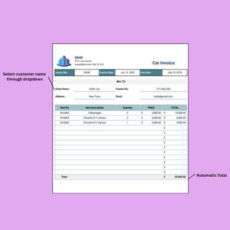 Buy Car Sales Invoice Template Excel Google Sheets | Vehicle Bill Form ...