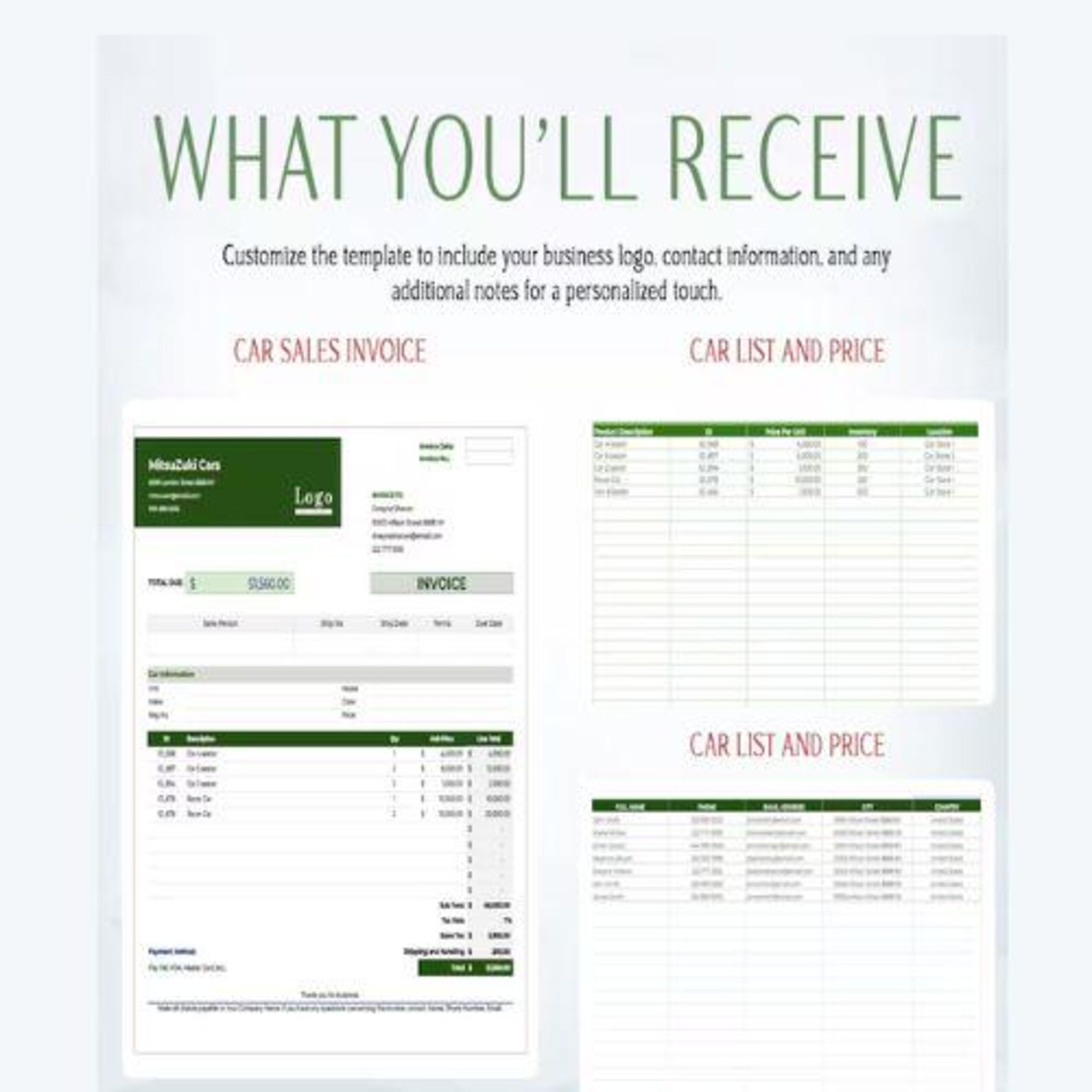 Buy Car Sales Invoice Template Excel Google Sheets | Vehicle Bill Form ...