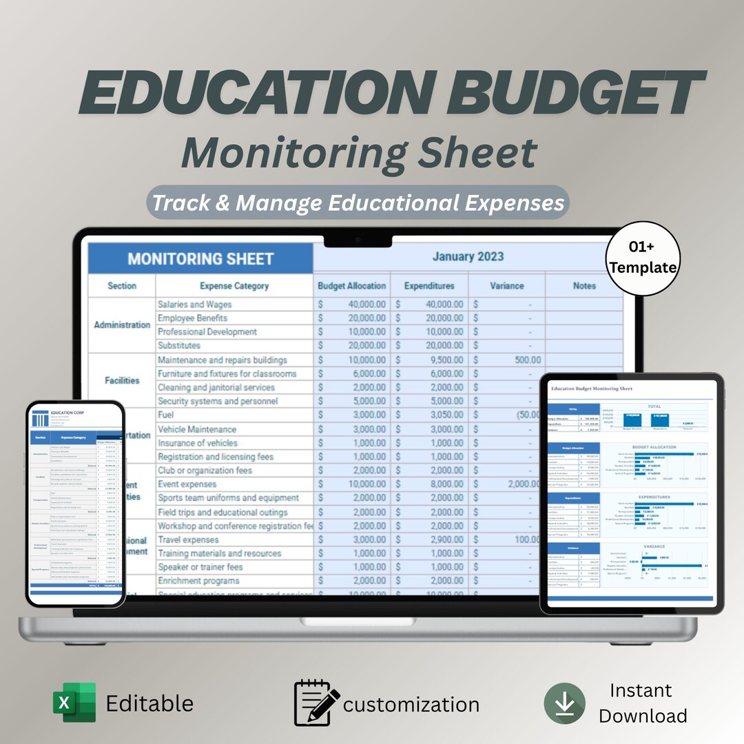 Education Budget Monitoring Template Excel & Google Sheets | School ...