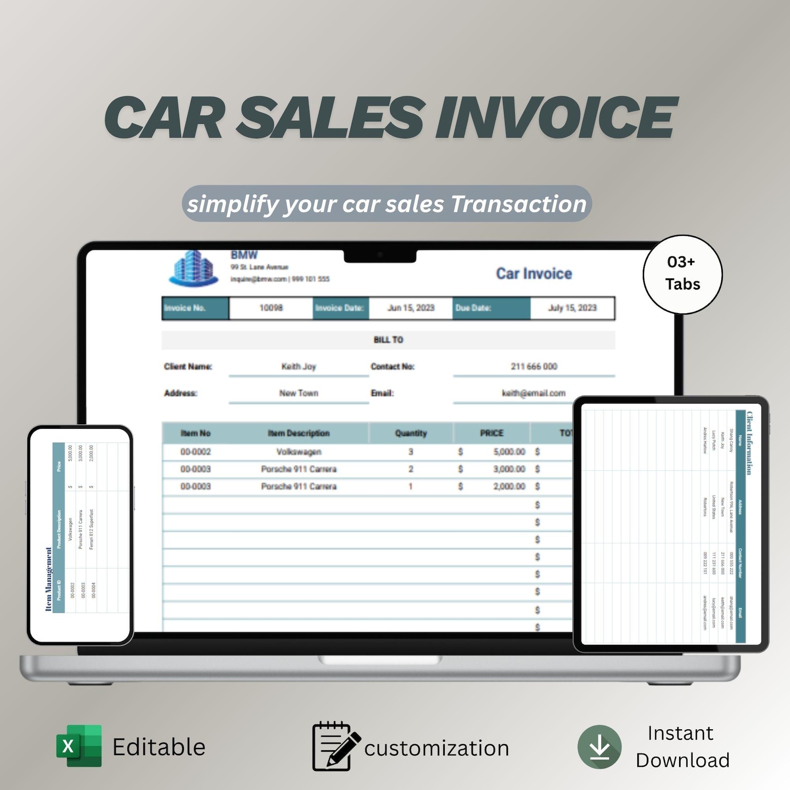 Buy Car Sales Invoice Template Excel Google Sheets | Vehicle Bill Form ...