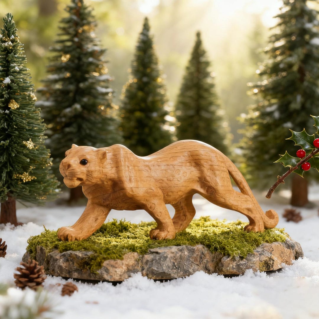 Handmade Wooden Leopard Figurine, Hand-carved Big Cat Statue, Natural ...