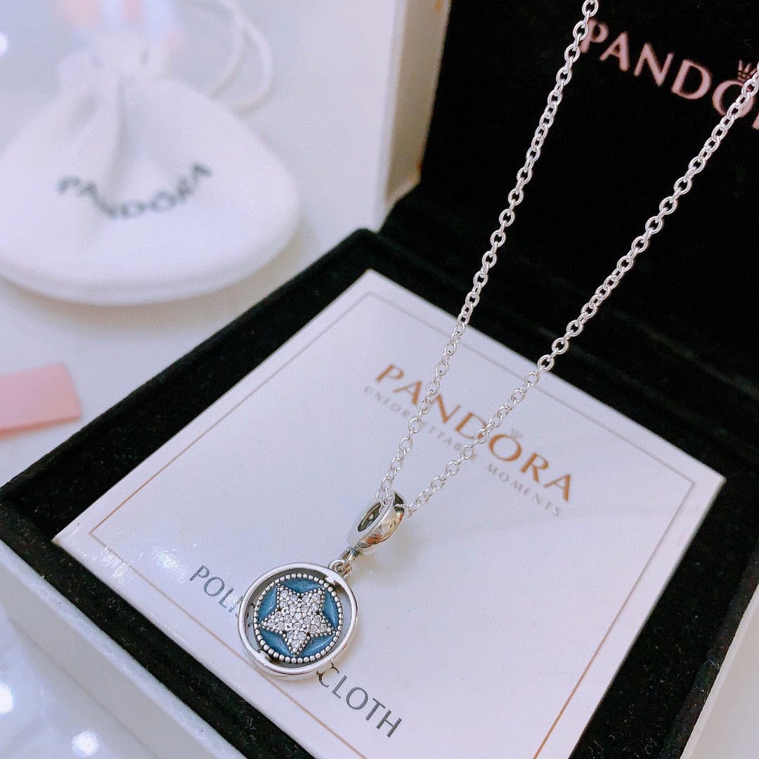 Vintage Pre-owned Pandora Blue Star Round Pendant Necklace Elegant ...